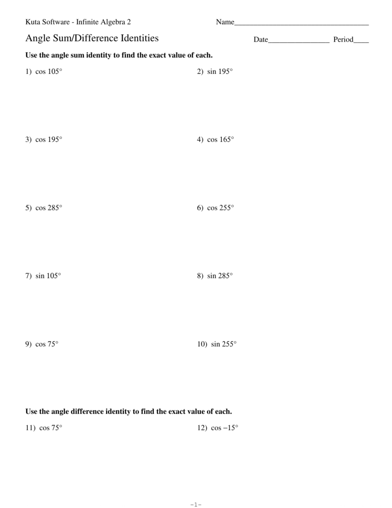 Angle Sum/difference Identities Worksheet Answers - Angleworksheets.com Angle Sum/difference Identities Worksheet Answers - Angleworksheets.com